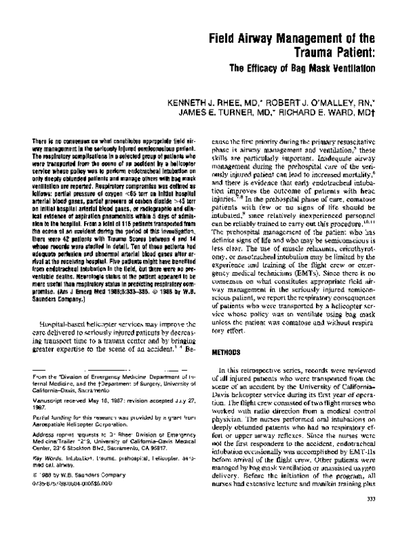 (PDF) Field airway management of the trauma patient: The efficacy of ...