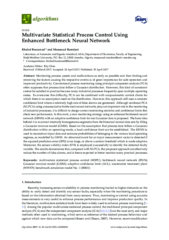(PDF) Multivariate Statistical Process Control Using Enhanced Bottleneck Neural Network