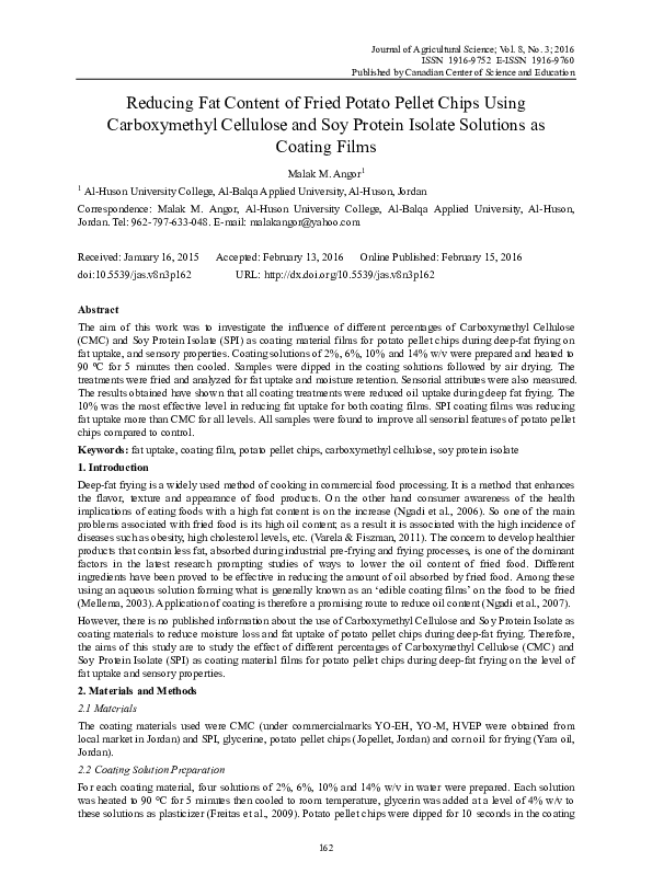 (PDF) Reducing Fat Content of Fried Potato Pellet Chips Using ...