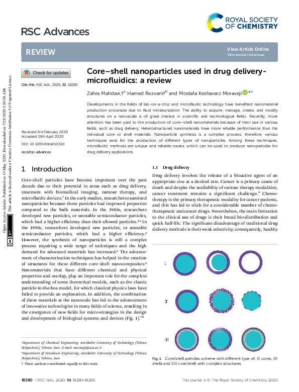 (PDF) Core–shell nanoparticles used in drug delivery-microfluidics: a ...