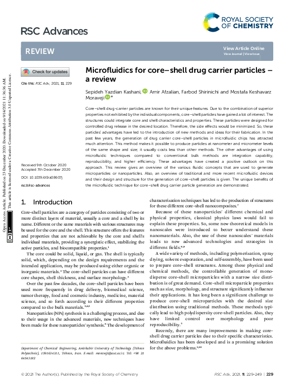 (PDF) Microfluidics for core–shell drug carrier particles – a review