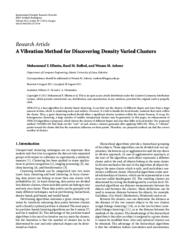 (PDF) A Vibration Method for Discovering Density Varied Clusters