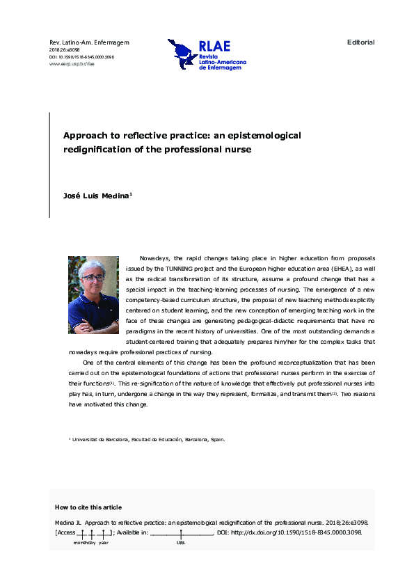 (PDF) Approach to reflective practice: an epistemological redignification of the professional nurse