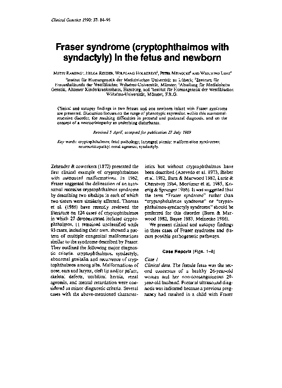 (PDF) Fraser syndrome (cryptophthalmos with syndactyly) in the fetus ...