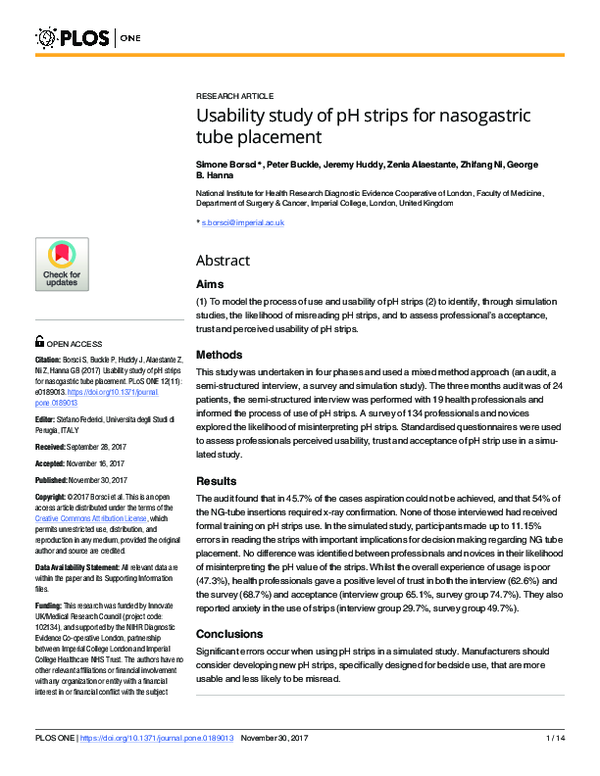 (PDF) Usability study of pH strips for nasogastric tube placement