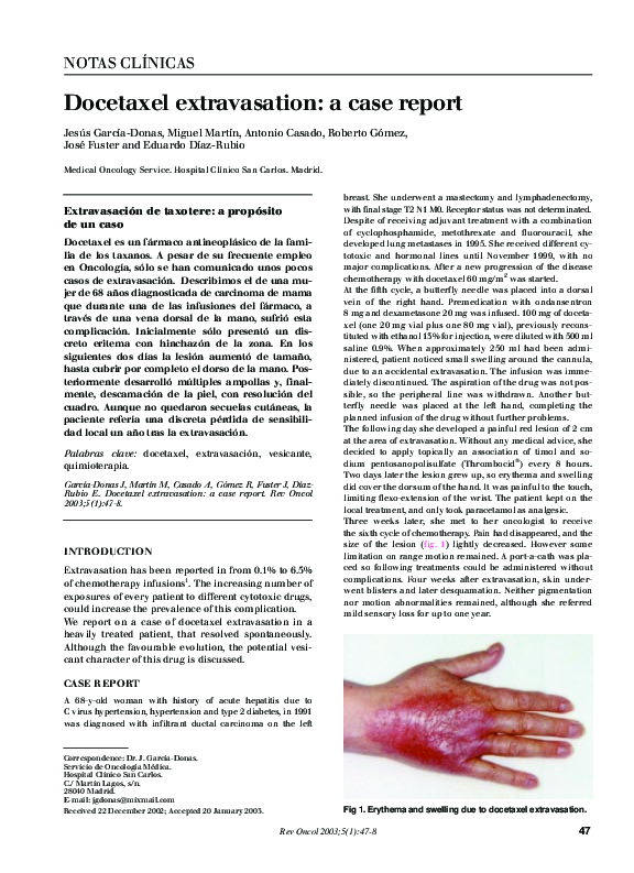 (PDF) Docetaxel extravasation: a case report