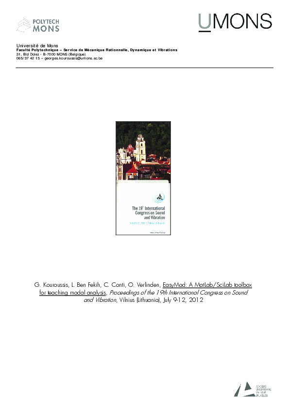 (PDF) Université de Mons EASYMOD: A MATLAB/SCILAB TOOLBOX FOR TEACH- ING MODAL ANALYSIS