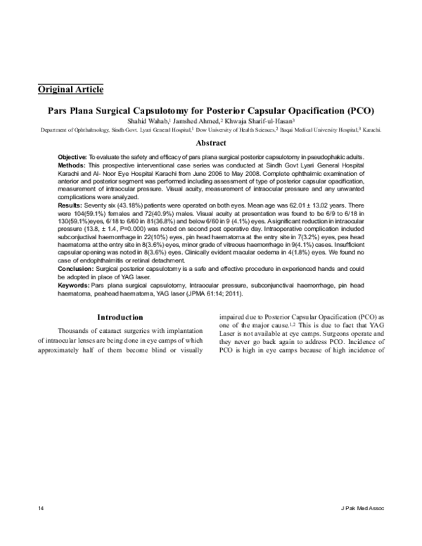(PDF) Primary posterior capsulotomy in adults with posterior capsule ...
