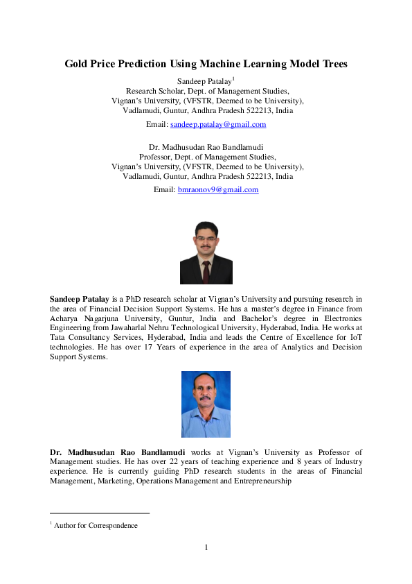 (PDF) Gold Price Prediction Using Machine Learning Model Trees