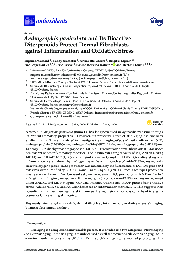 (PDF) Andrographis paniculata and Its Bioactive Diterpenoids Protect Dermal Fibroblasts against ...