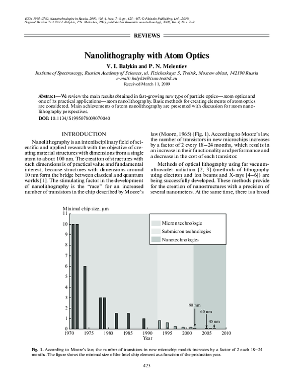 (PDF) Nanolithography with atom optics