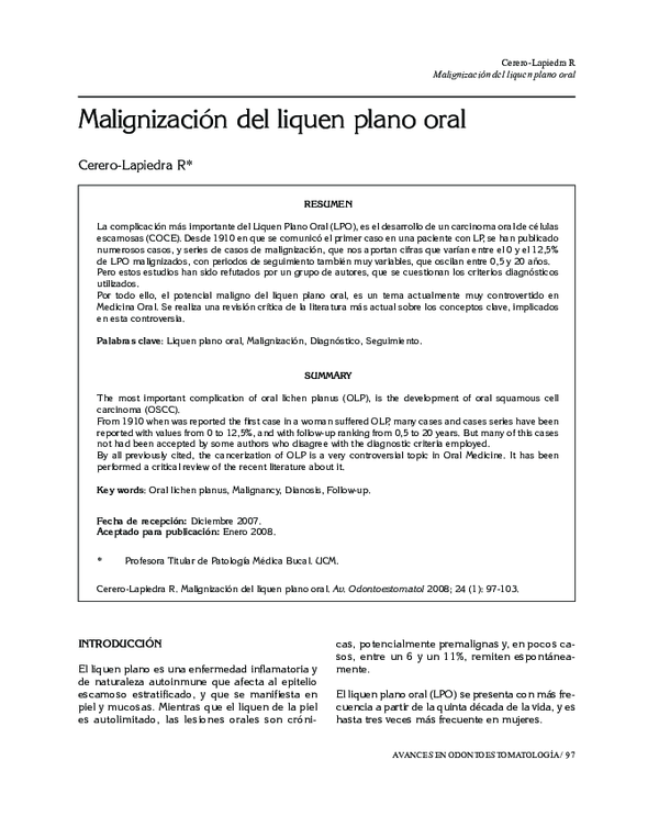 (PDF) Malignización del liquen plano oral
