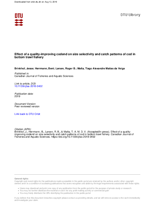 (PDF) Effect of a quality-improving cod end on size selectivity and ...