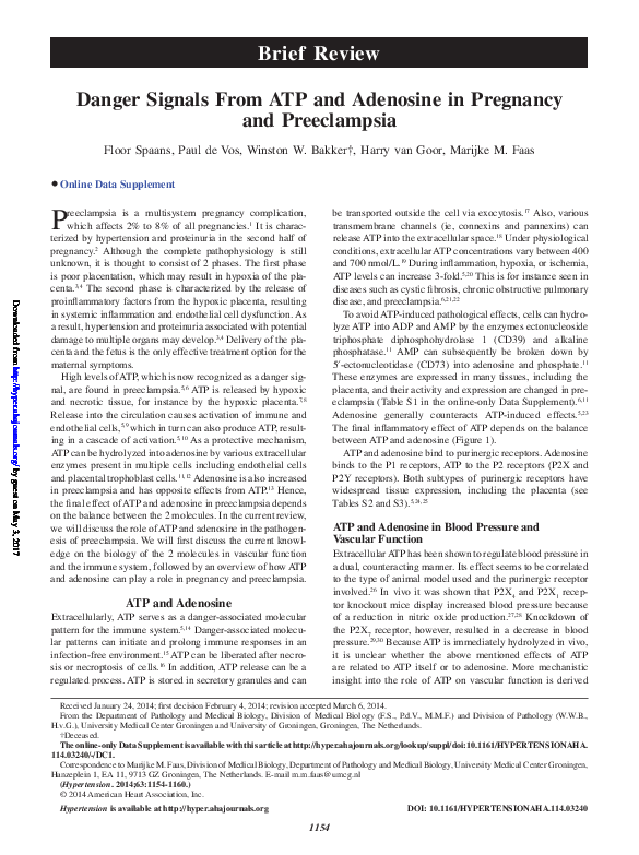 (PDF) Danger Signals From ATP and Adenosine in Pregnancy and Preeclampsia