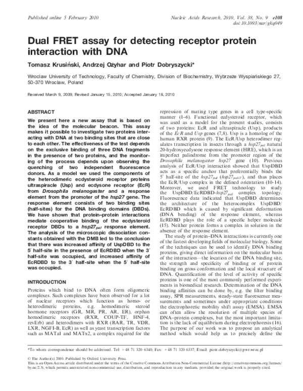 (PDF) Dual FRET assay for detecting receptor protein interaction with DNA