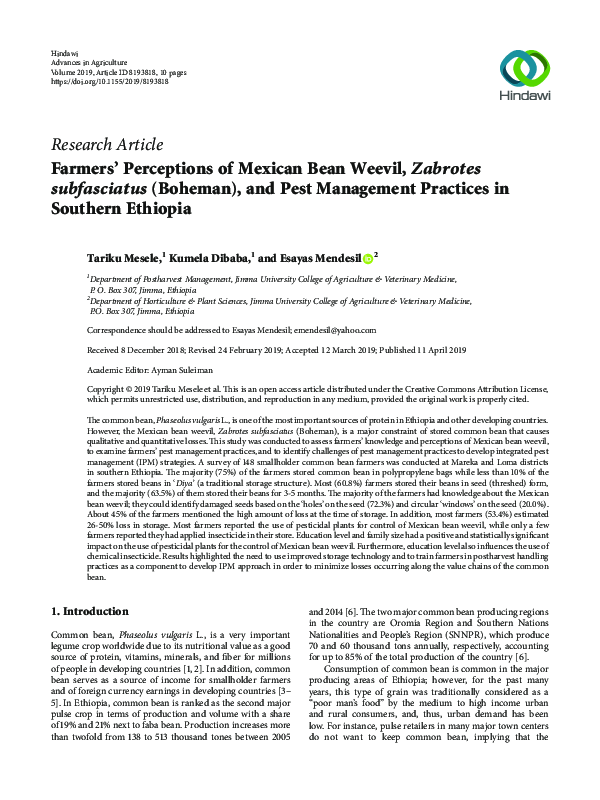 (PDF) Farmers’ Perceptions of Mexican Bean Weevil, Zabrotes ...