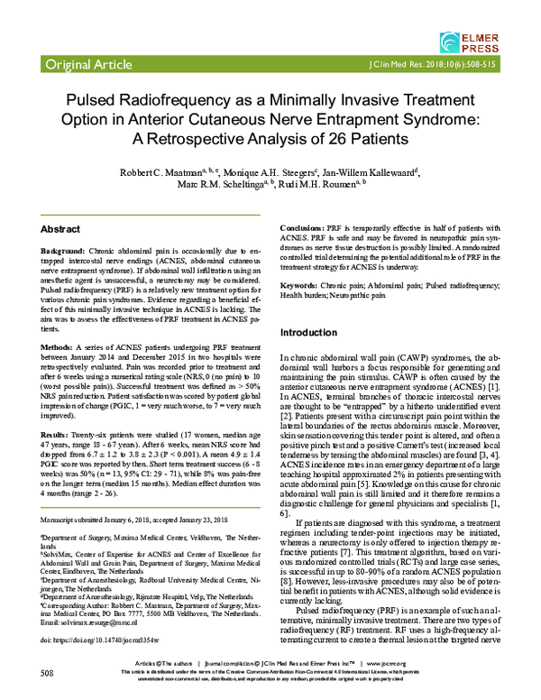 (PDF) Pulsed Radiofrequency as a Minimally Invasive Treatment Option in Anterior Cutaneous Nerve ...