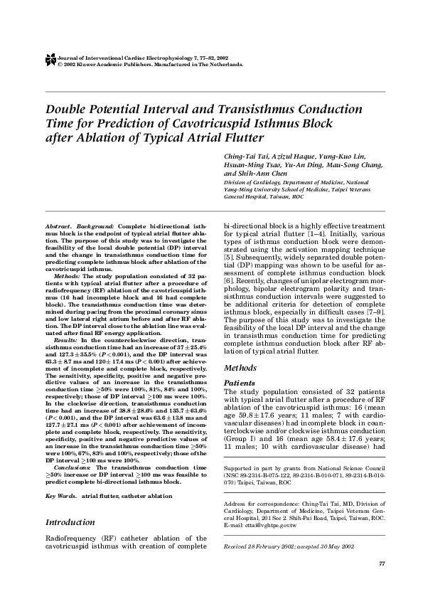 (PDF) Double Potential Interval and Transisthmus Conduction Time for ...