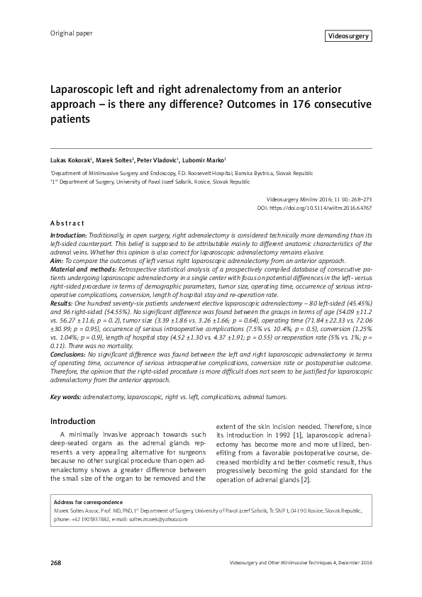 (PDF) Laparoscopic left and right adrenalectomy from an anterior ...
