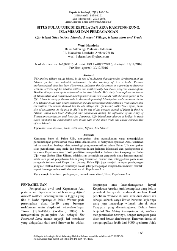(PDF) Situs Pulau Ujir di Kepulauan Aru: Kampung Kuno, Islamisasi dan Perdagangan