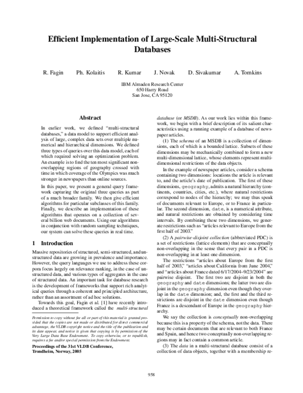 Efficient implementation of large-scale multi-structural databases