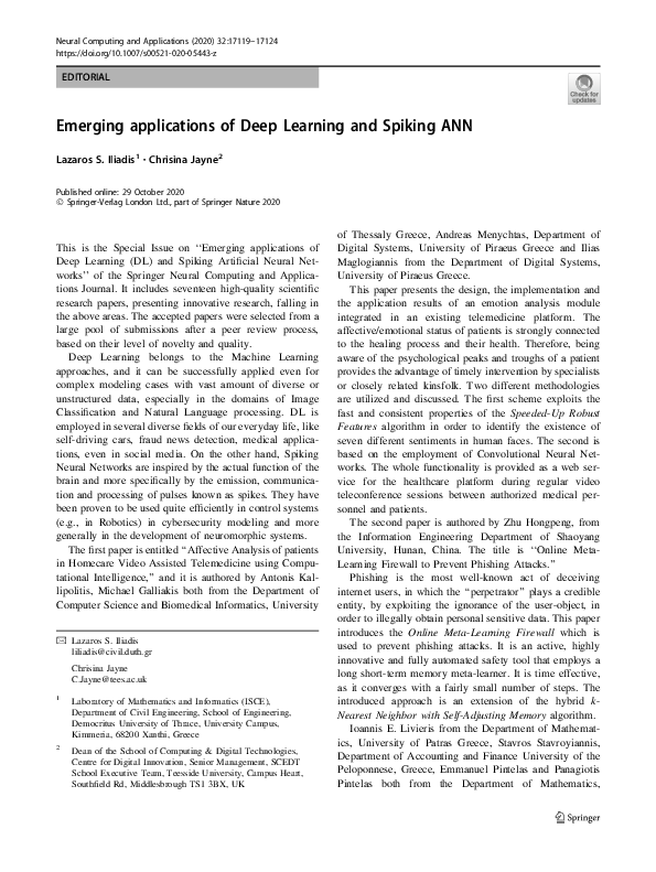 (PDF) Emerging applications of Deep Learning and Spiking ANN