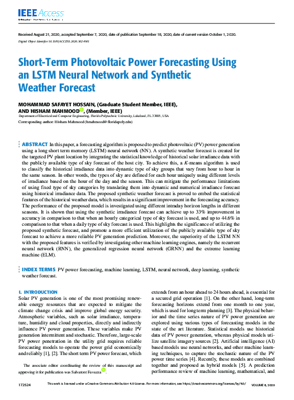 (PDF) Short-Term Photovoltaic Power Forecasting Using an LSTM Neural ...