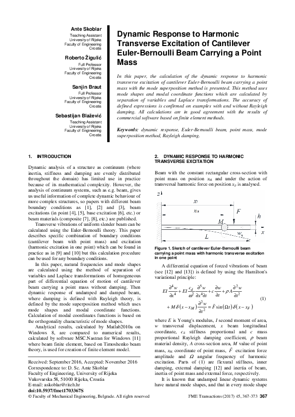 (PDF) Dynamic response to harmonic transverse excitation of cantilever Euler-Bernoulli beam ...