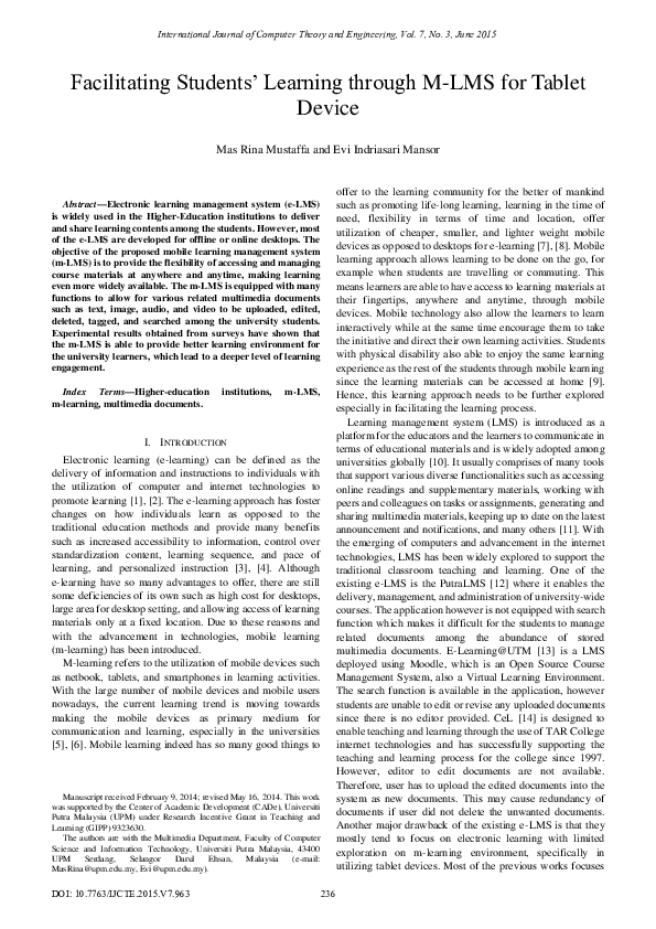 (PDF) Facilitating Students‟ Learning through M-LMS for Tablet Device
