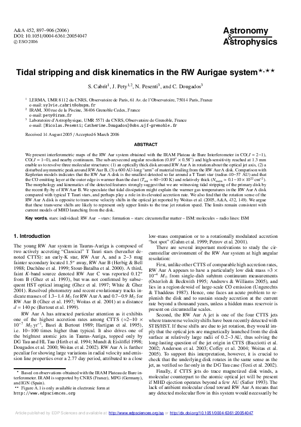 (PDF) Tidal stripping and disk kinematics in the RW Aurigae system