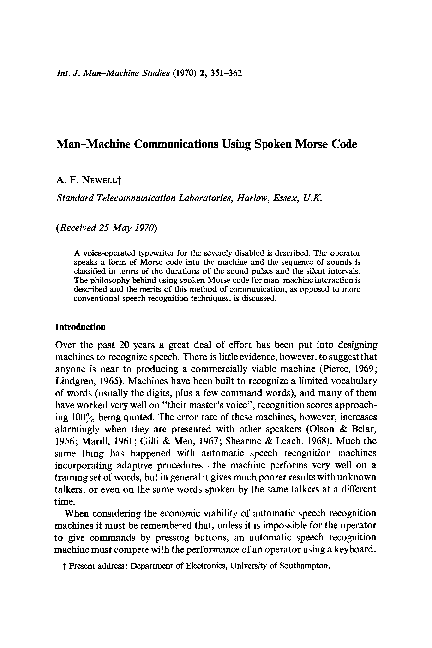(PDF) Man-machine communications using spoken morse code