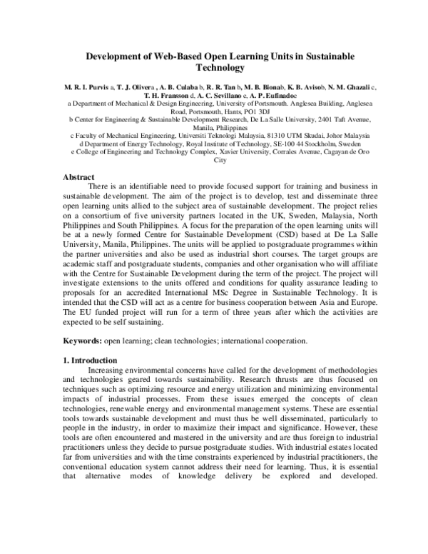 (PDF) Development of Web-Based Open Learning Units in Sustainable ...
