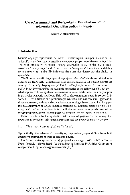 Pdf Case Assignment And The Syntactic Distribution Of The Adnominal