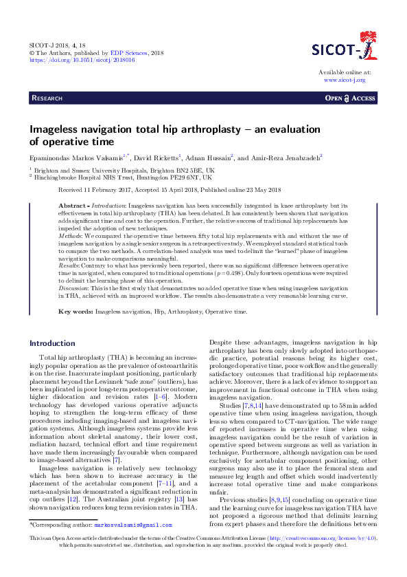 (PDF) Imageless navigation total hip arthroplasty - an evaluation of operative time
