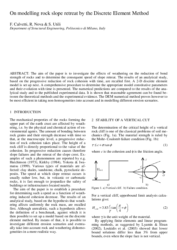 (PDF) On modelling rock slope retreat by the Discrete Element Method