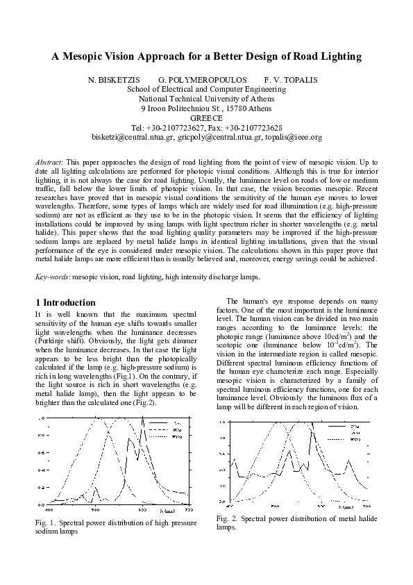 (PDF) A Mesopic Vision Approach for a Better Design of Road Lighting