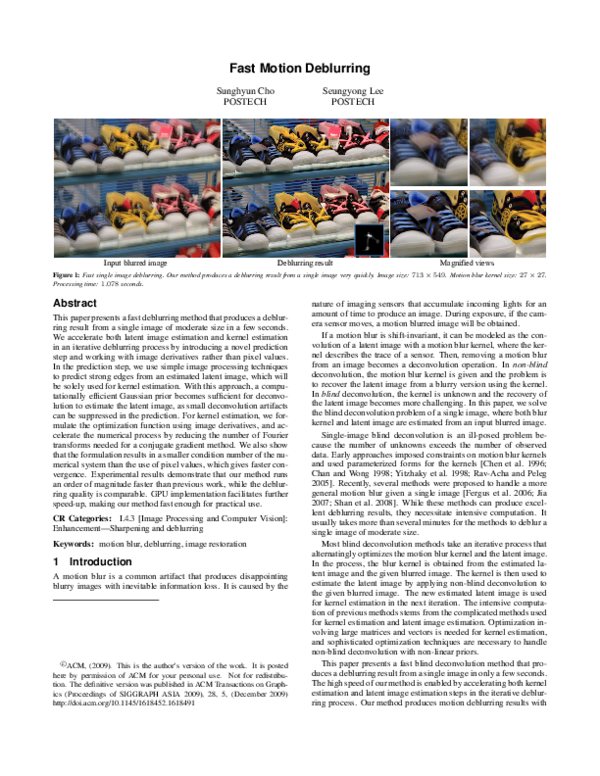 (PDF) Fast motion deblurring