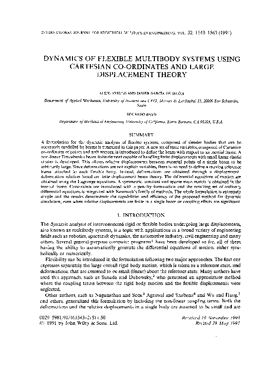 (PDF) Dynamics of flexible multibody systems using cartesian co ...