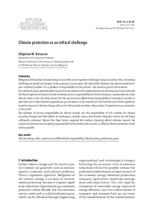(PDF) Climate protection as an ethical challenge