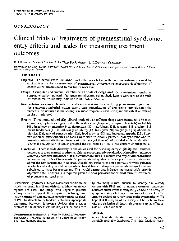 (PDF) Clinical trials of treatments of premenstrual syndrome: entry ...