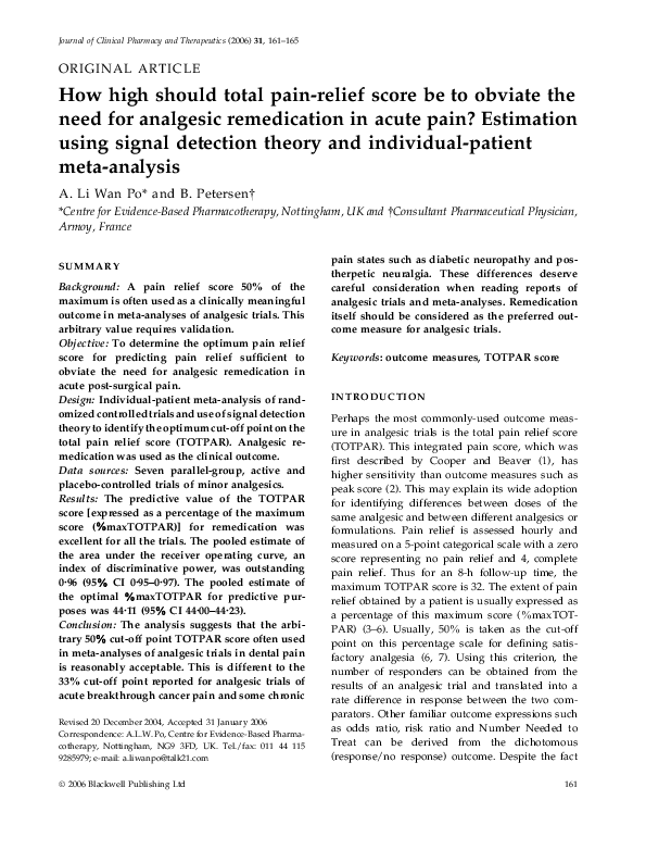 (PDF) How high should total pain-relief score be to obviate the need ...