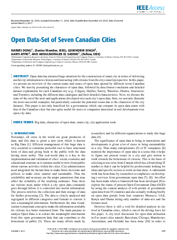 (PDF) Open Data-Set of Seven Canadian Cities