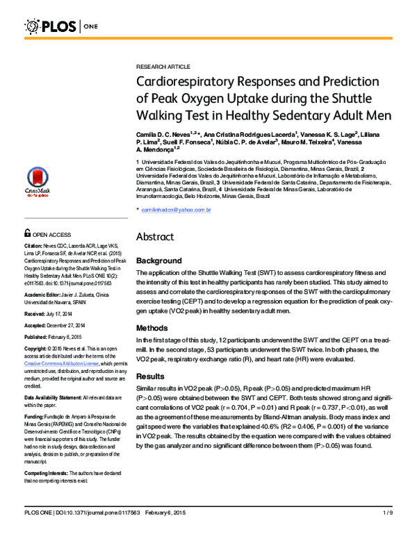 (PDF) Cardiorespiratory Responses and Prediction of Peak Oxygen Uptake ...