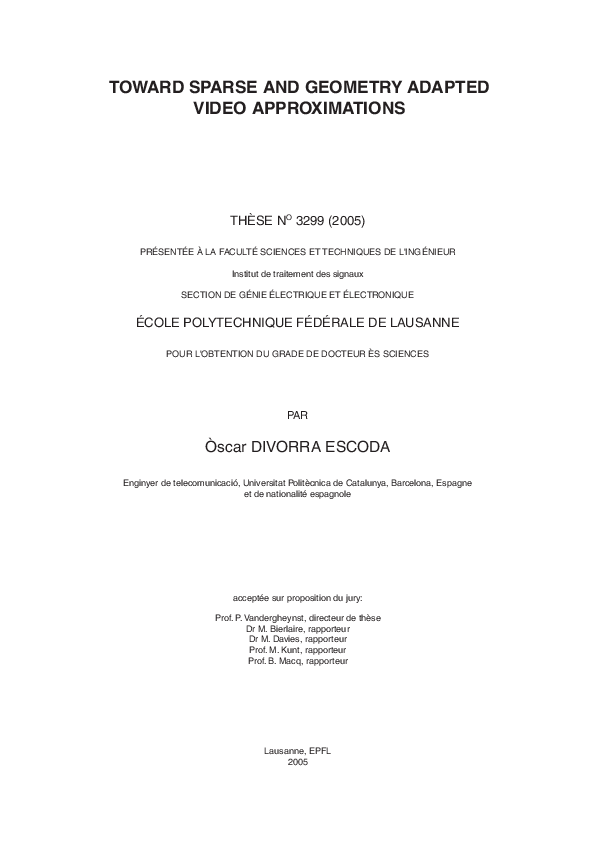 (PDF) Toward sparse and geometry adapted video approximations | Oscar Divorra Escoda - Academia.edu