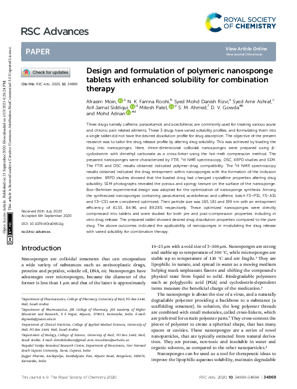 (PDF) Design and formulation of polymeric nanosponge tablets with ...