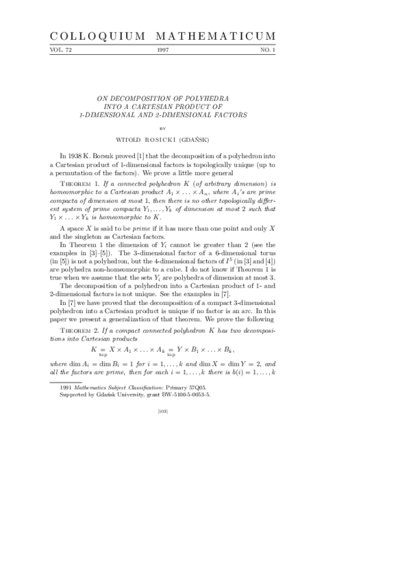 (PDF) On decomposition of polyhedra into a Cartesian product of 1 ...