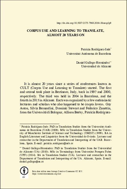 (PDF) Corpus Use and Learning to Translate, almost 20 years on