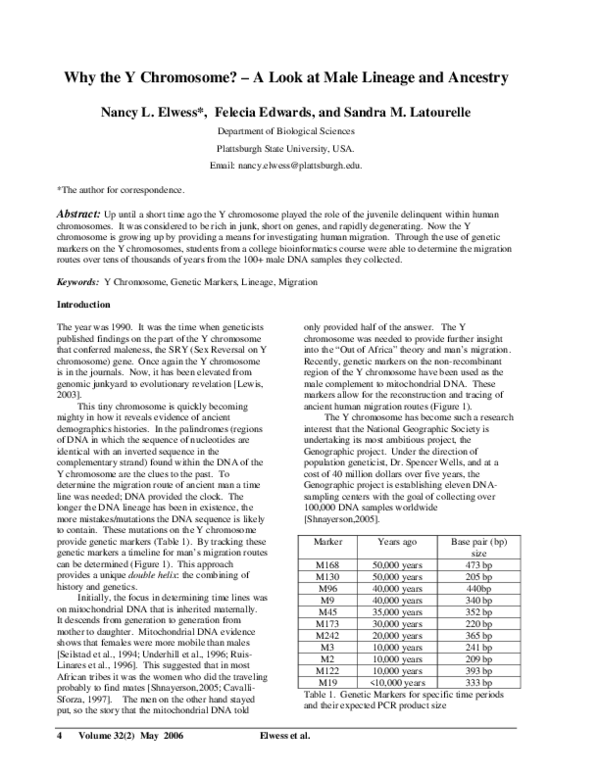 (PDF) Why the Y Chromosome?--A Look at Male Lineage and Ancestry