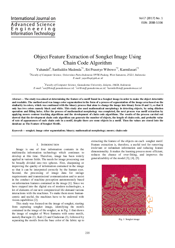 (PDF) Object Feature Extraction of Songket Image Using Chain Code Algorithm