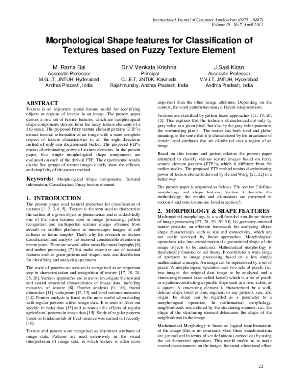 Pdf Morphological Shape Features For Classification Of Textures Based On Fuzzy Texture Element